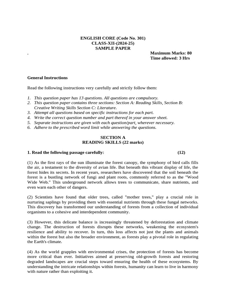 PB1 English Sample Paper XII | PDF | Urban Agriculture | Forests