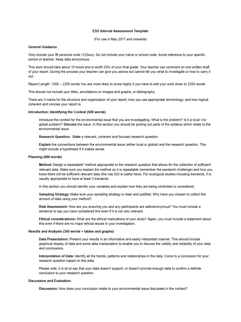 ESS Internal Assessment Guide | PDF | Data | Validity (Statistics)