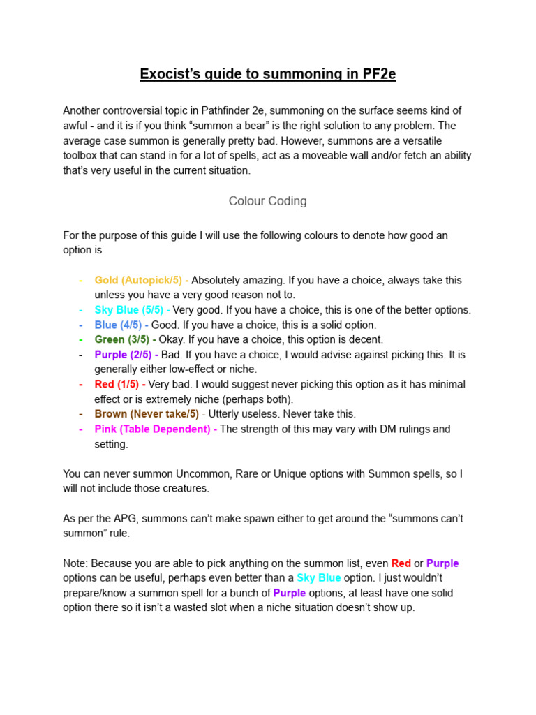 Exocist's Guide To Summoning in PF2e (21 - 10 - 21) | PDF