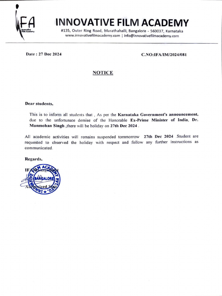 Holiday Notice 2024 | PDF