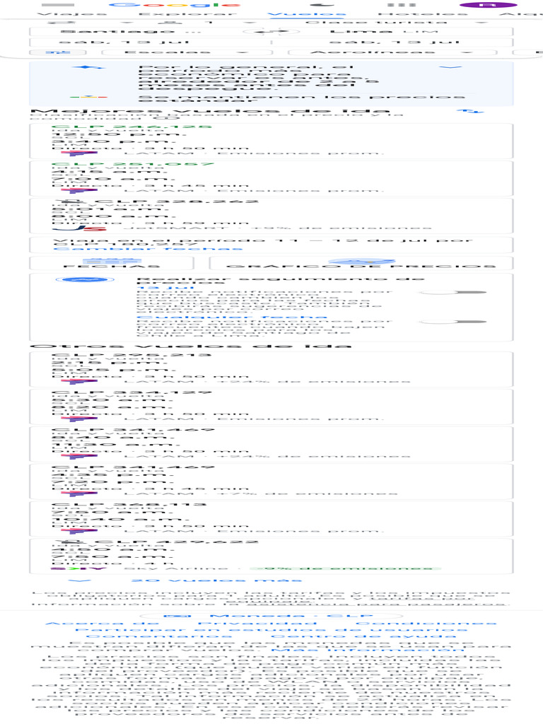 Mejores Vuelos Santiago-Lima | PDF