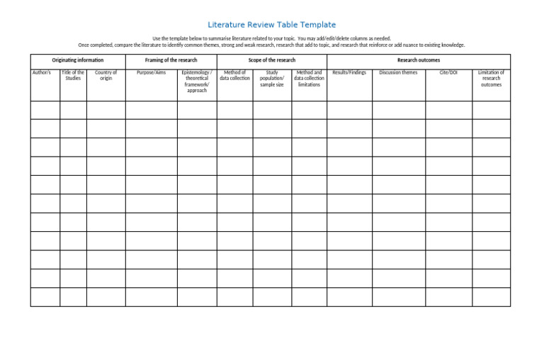 Literature Review Table Template Guide | PDF