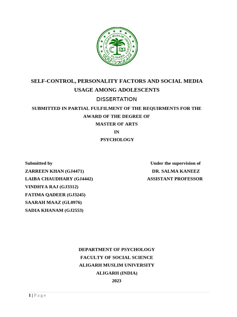 Final Disseratation -1 | PDF | Self Control | Self-Management