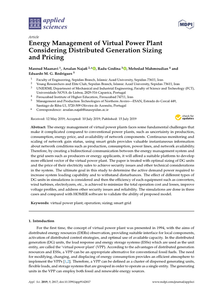 Energy Management of Virtual Power Plant | PDF | Distributed Generation ...