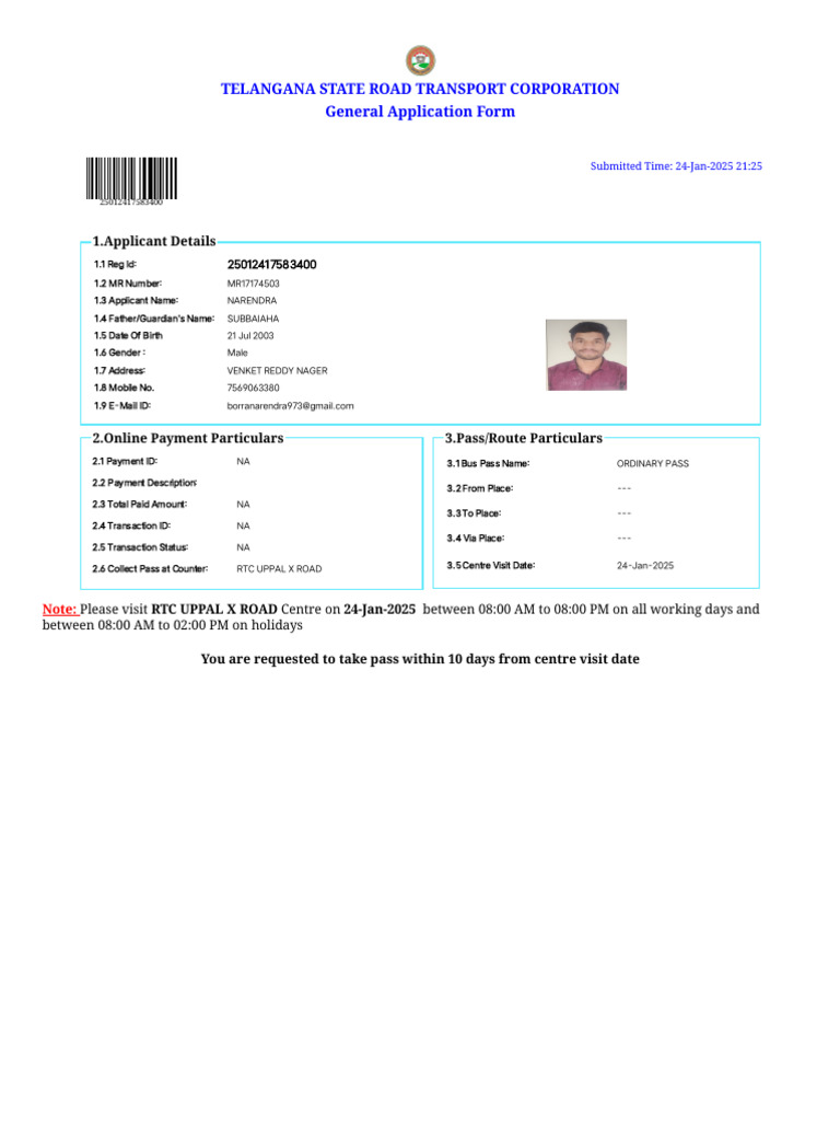 TGSRTC Bus Pass | PDF