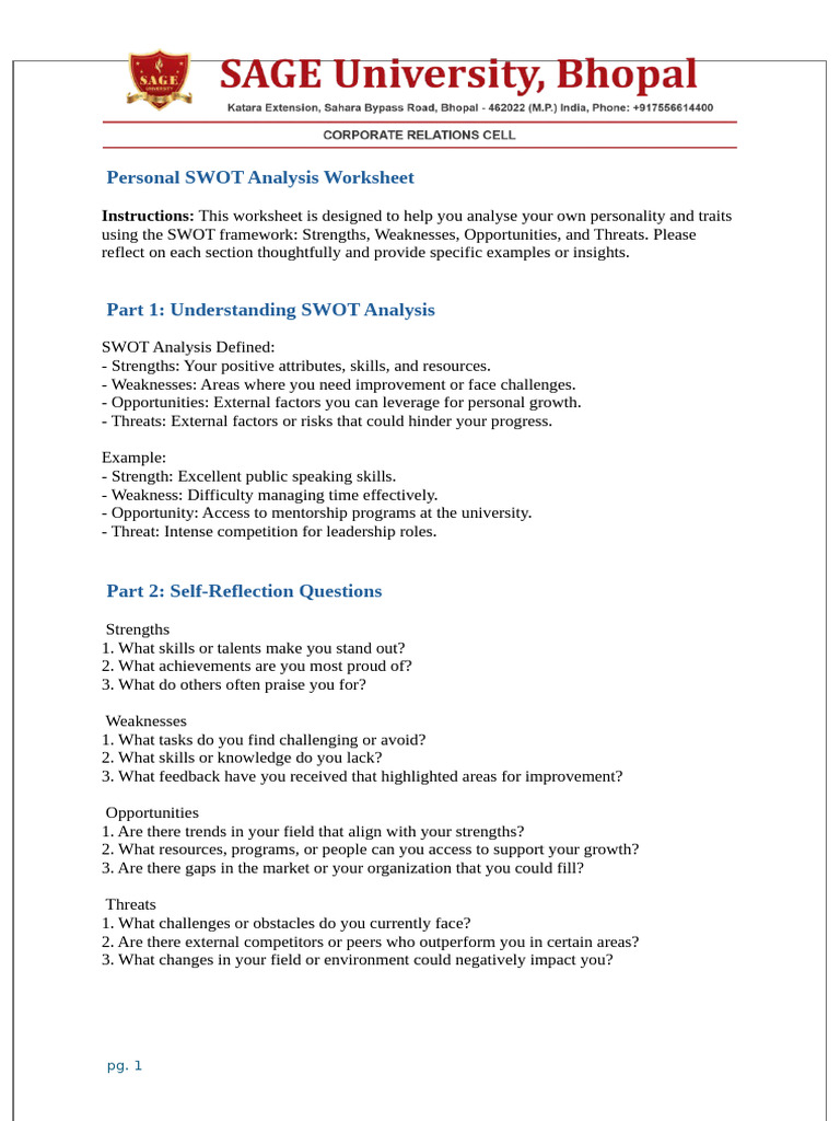 Swot Worksheet | PDF