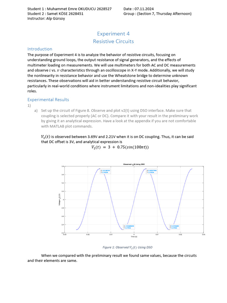 Experiment 4 2628527 2628451 | PDF | Resistor | Electrical Network