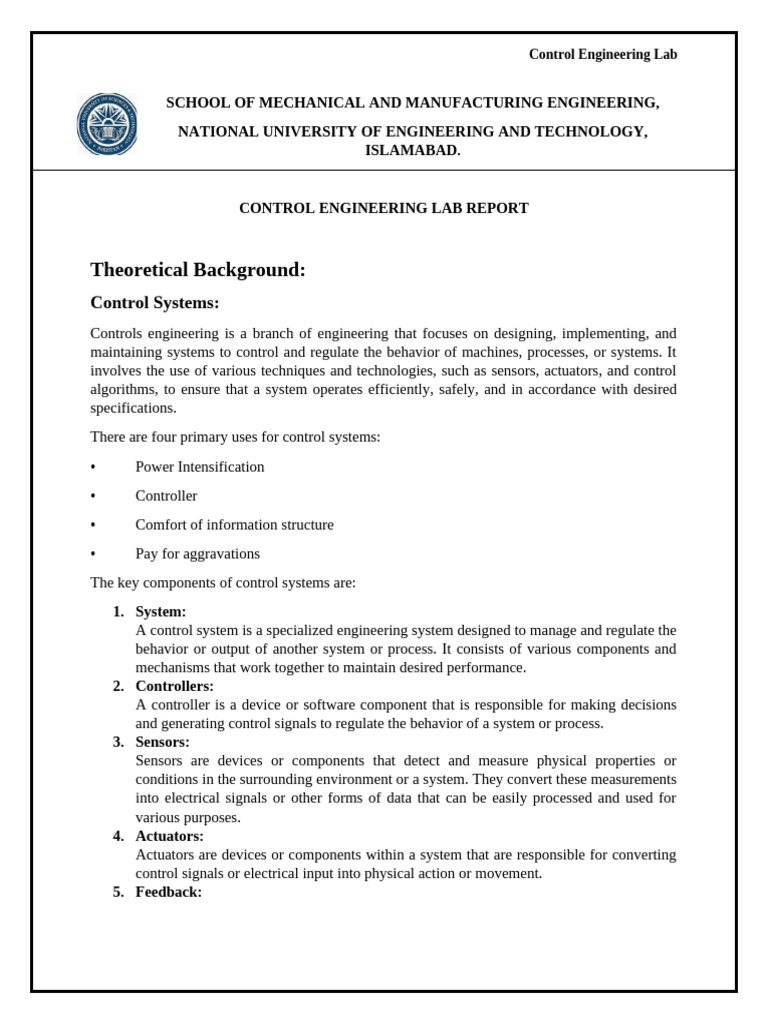 CE Lab 1_Lab Layout | PDF | Feedback | Control Engineering