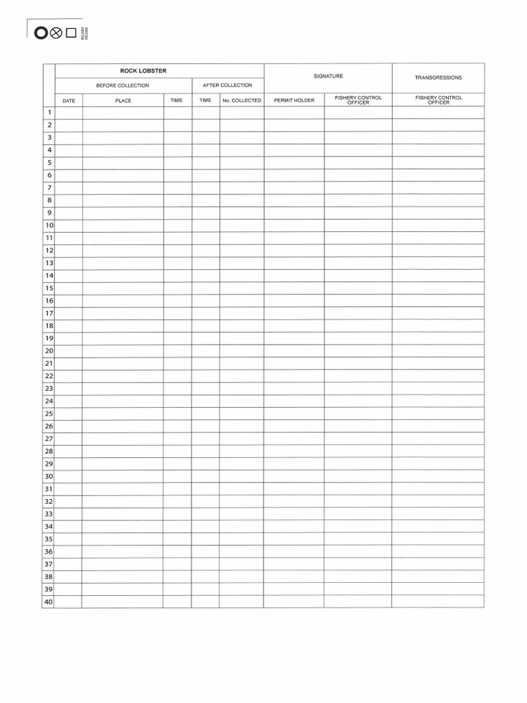 Rock Lobster Collection Sheet | PDF