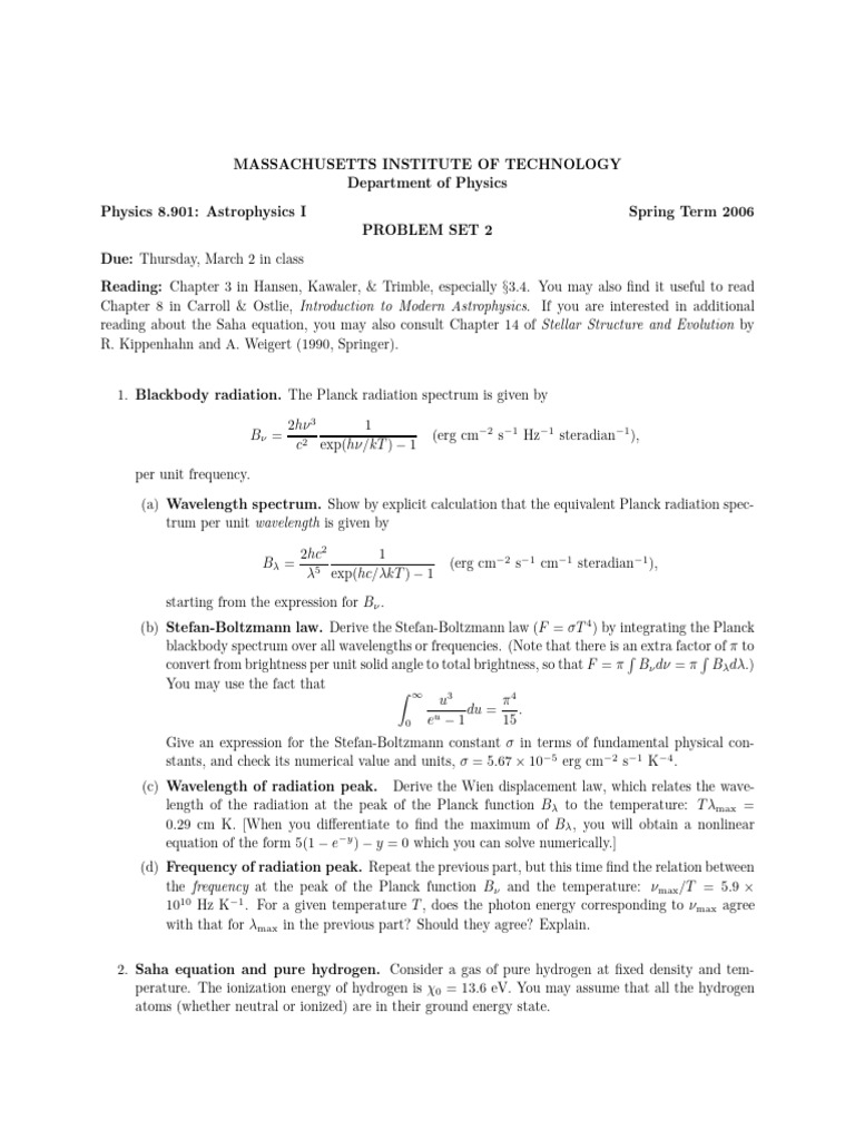 MIT Astrophysics I Problem Sets | PDF | Stars | Astrophysics