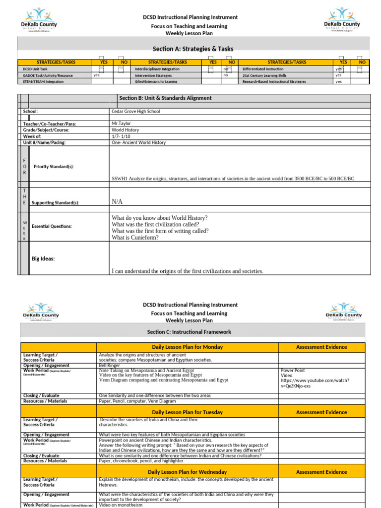 Lesson Plan #1 For Cedar Grove Highschool | PDF | Lesson Plan | Learning