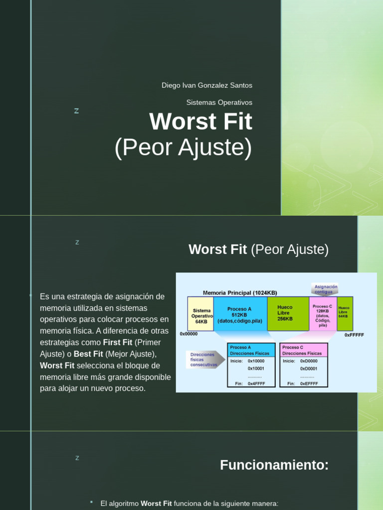Worst Fit (Peor Ajuste) | PDF | Almacenamiento de datos de la computadora | Algoritmos