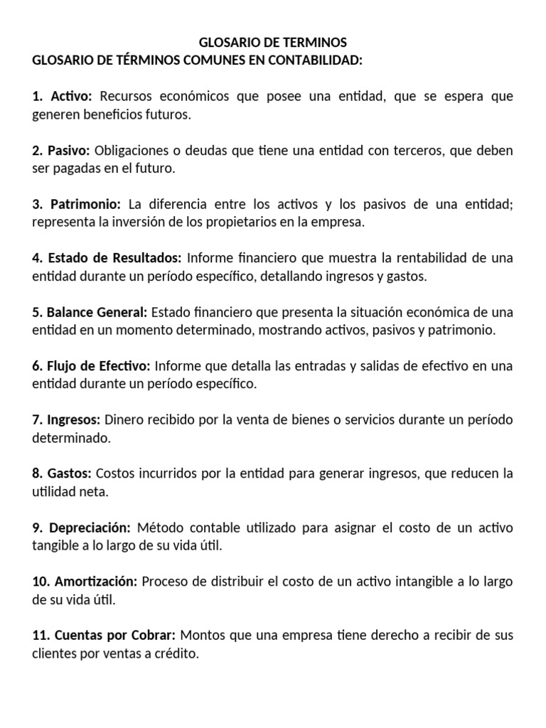 Glosario de Terminos | PDF | Compartir (Finanzas) | Contabilidad