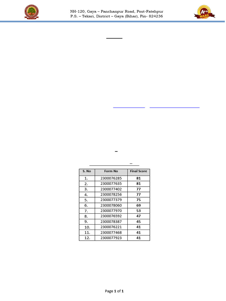 Notice_Short_Listed_PhEd | PDF