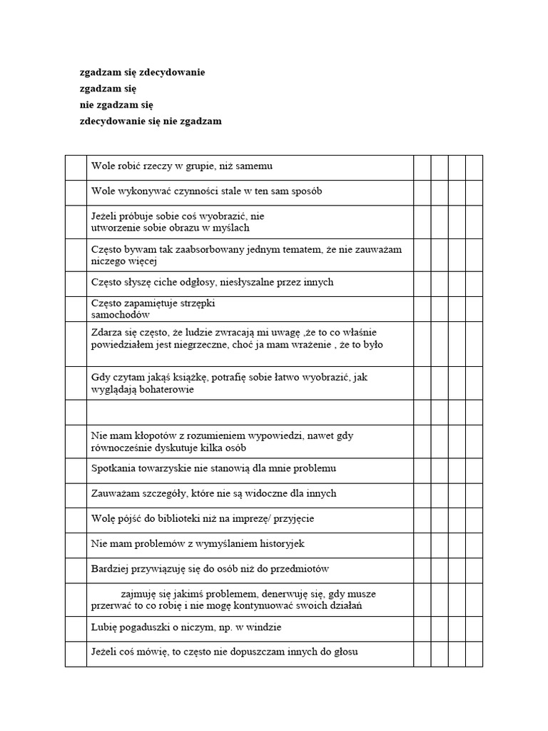 AQ Kwestionariusz | PDF