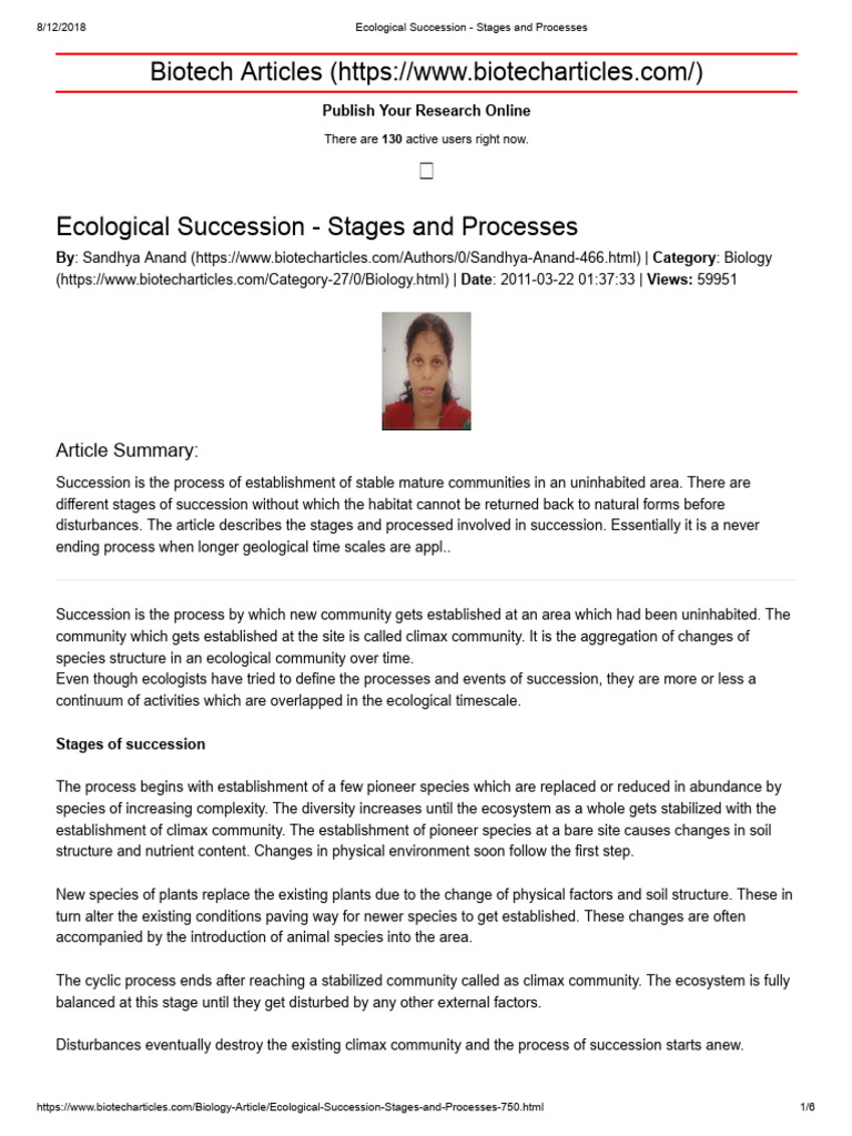 Stages of Ecological Succession | PDF | Ecology | Disturbance (Ecology)