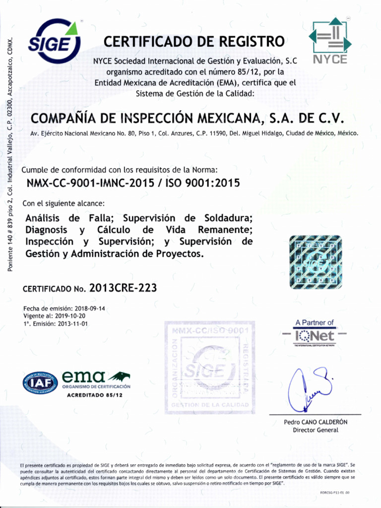 02 Certificado SIGE | PDF