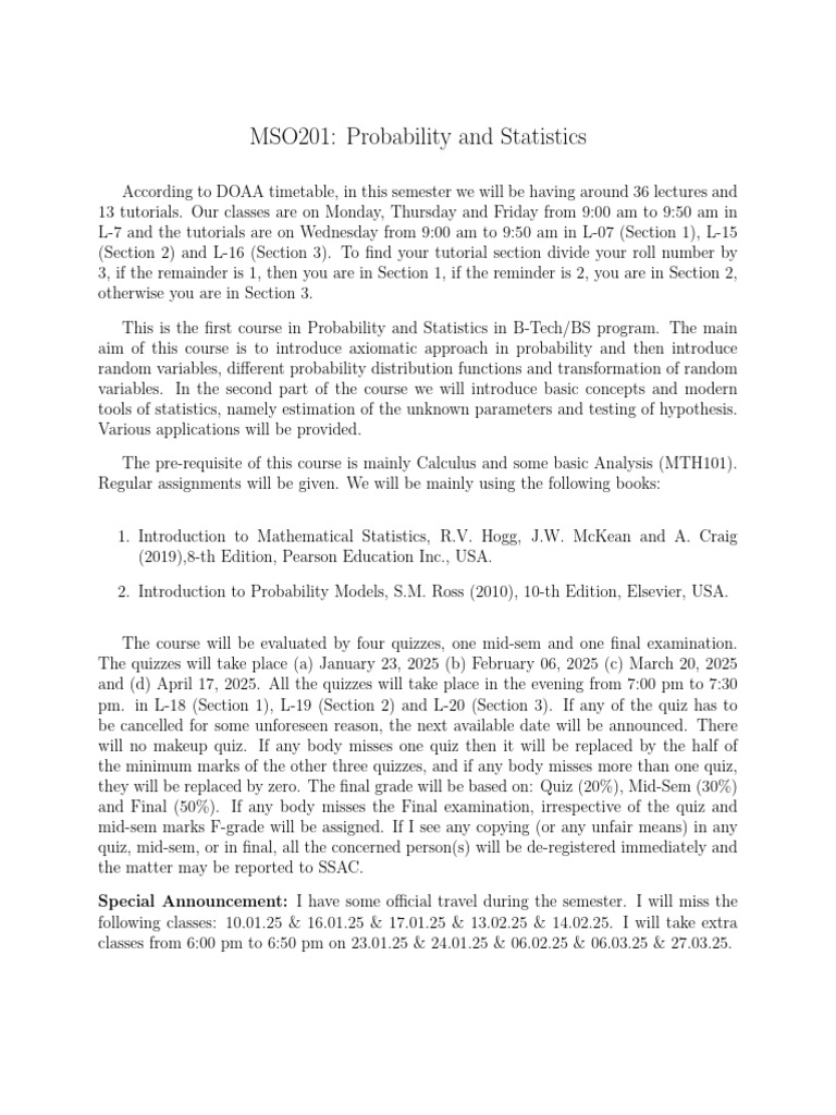 B-Tech/BS Probability & Stats Course | PDF | Statistics | Statistical ...