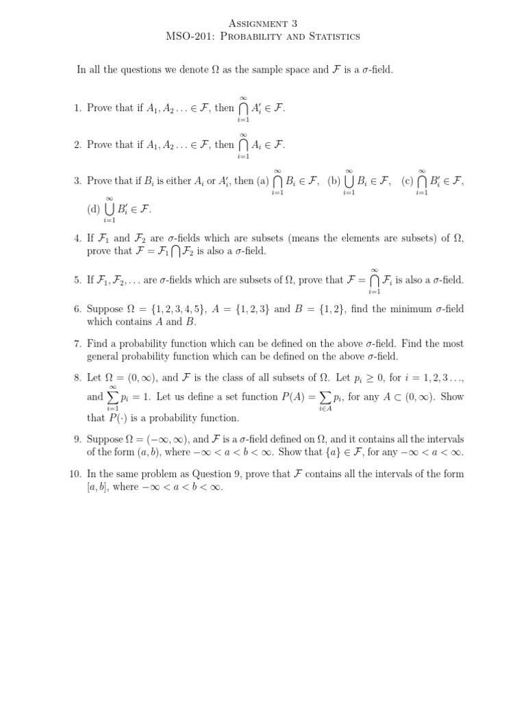 Advanced Probability & σ-Fields Assignment | PDF | Function (Mathematics) | Probability Distribution
