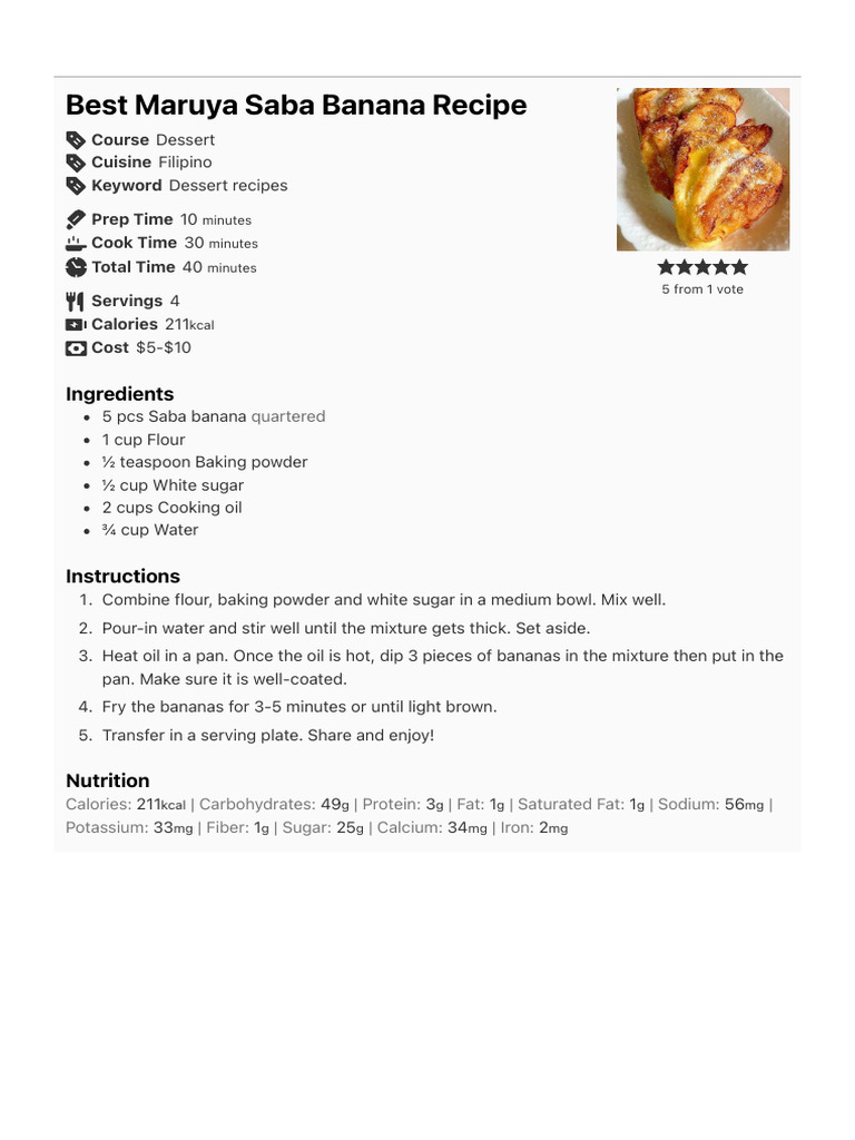 Best Maruya Saba Banana Recipe - Eat Like Pinoy | PDF