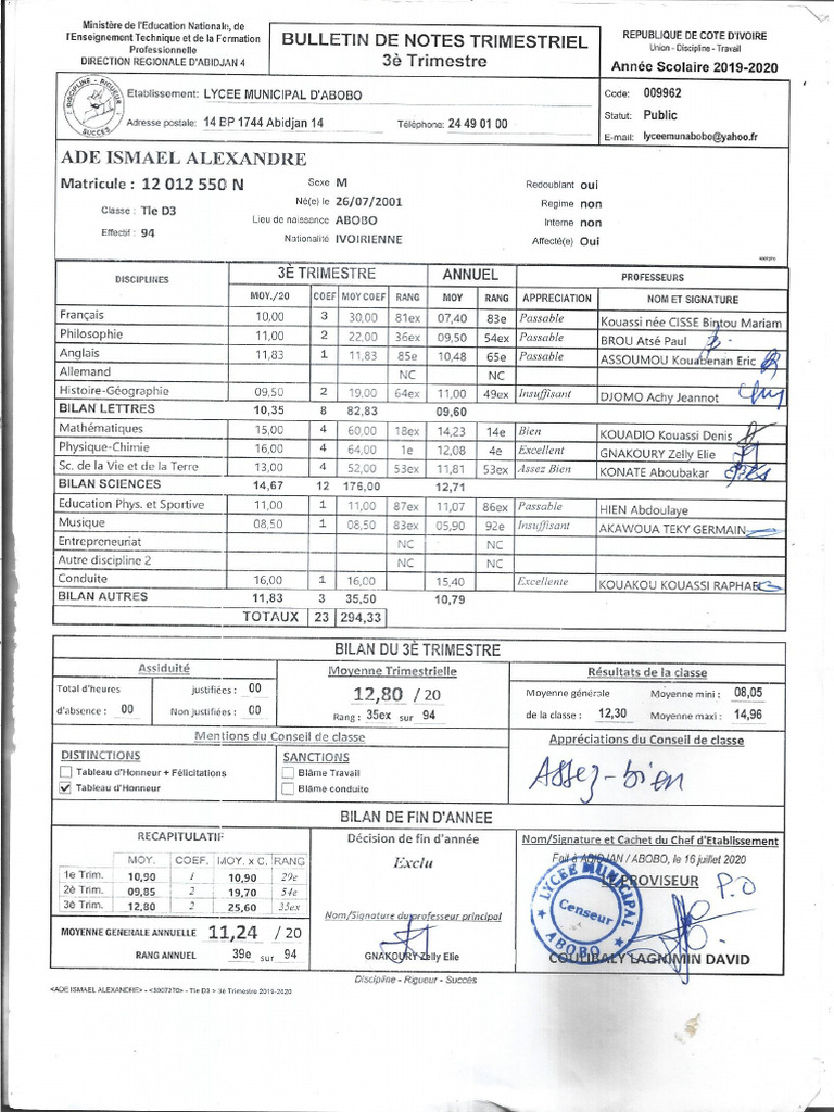 Bulletin 3eme TR Tle | PDF