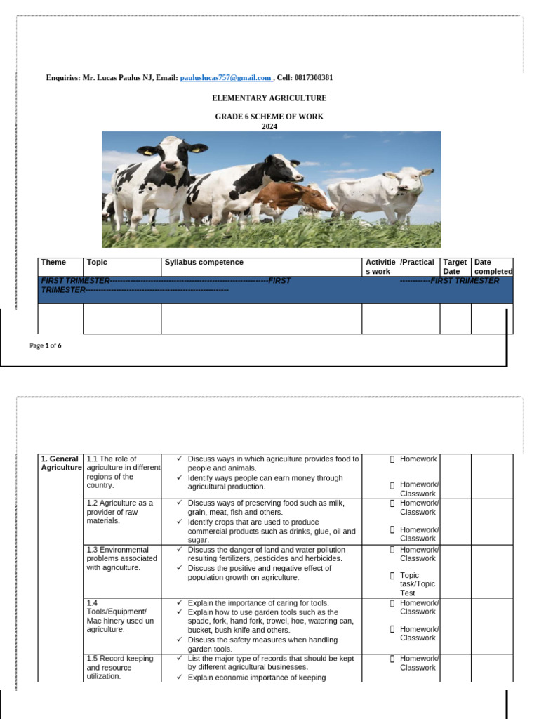 scheme of work agric gr6 | PDF | Vegetables | Agriculture