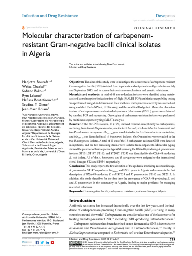 Molecular Characterization of Carbapenem-Resistant Gram-Negative ...