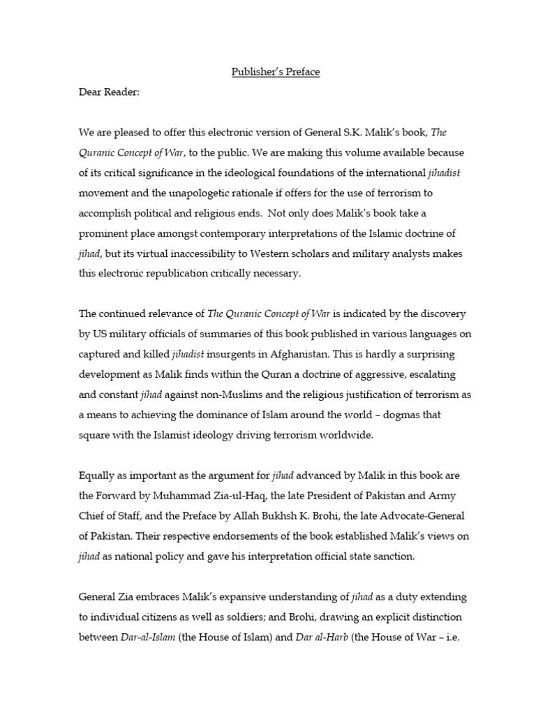 The Quranic Concept of War - SK Malik | PDF | Jihad | Quran