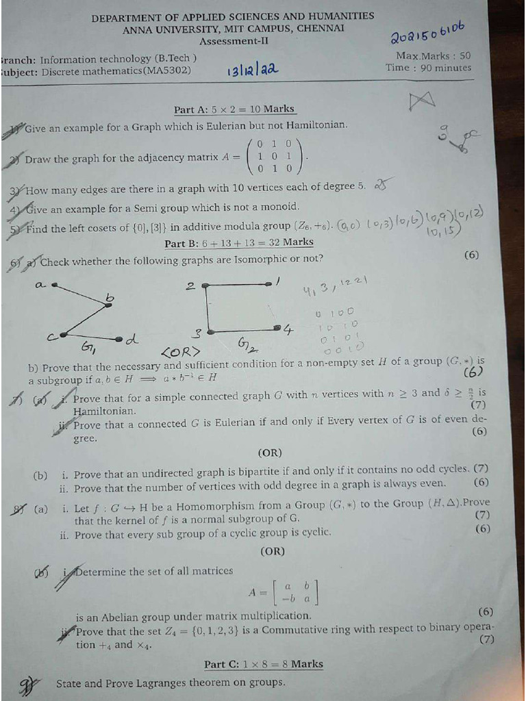 Assessment 2 (2020) Answer Key | PDF | Vertex (Graph Theory) | Group ...
