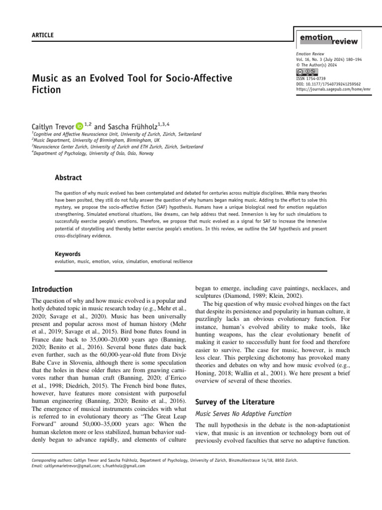 Música - Music as an Evolved Tool for Socio-Affective | PDF | Emotions ...