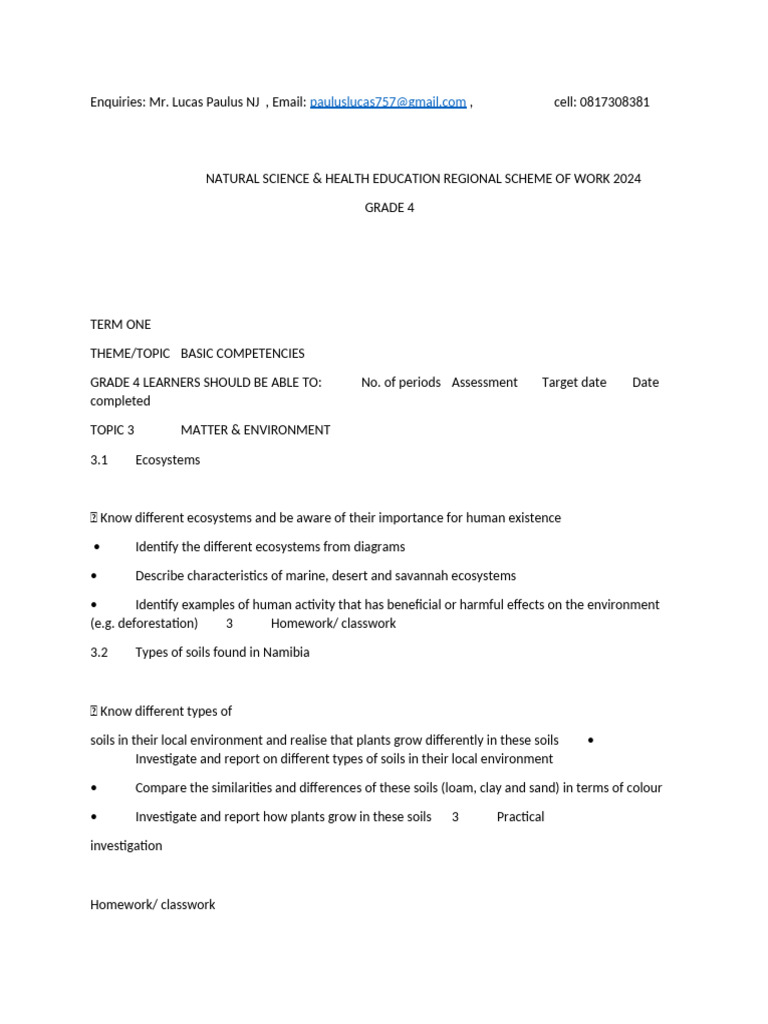 Grade 4 Natural Science & Health Scheme | PDF | Atmosphere Of Earth | Water