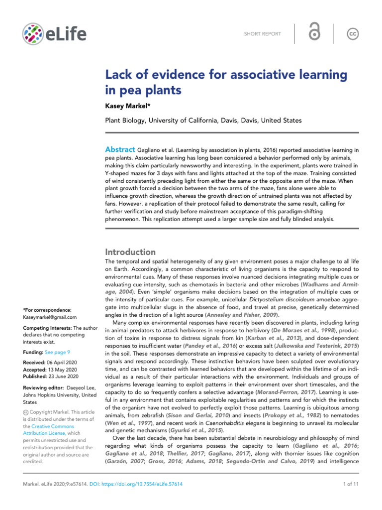 Lack of Evidence For Associative Learning in Pea Plants | PDF ...
