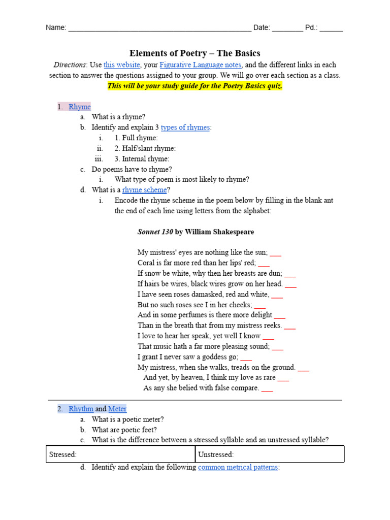 Poetry Basics | PDF | Metre (Poetry) | Poetry