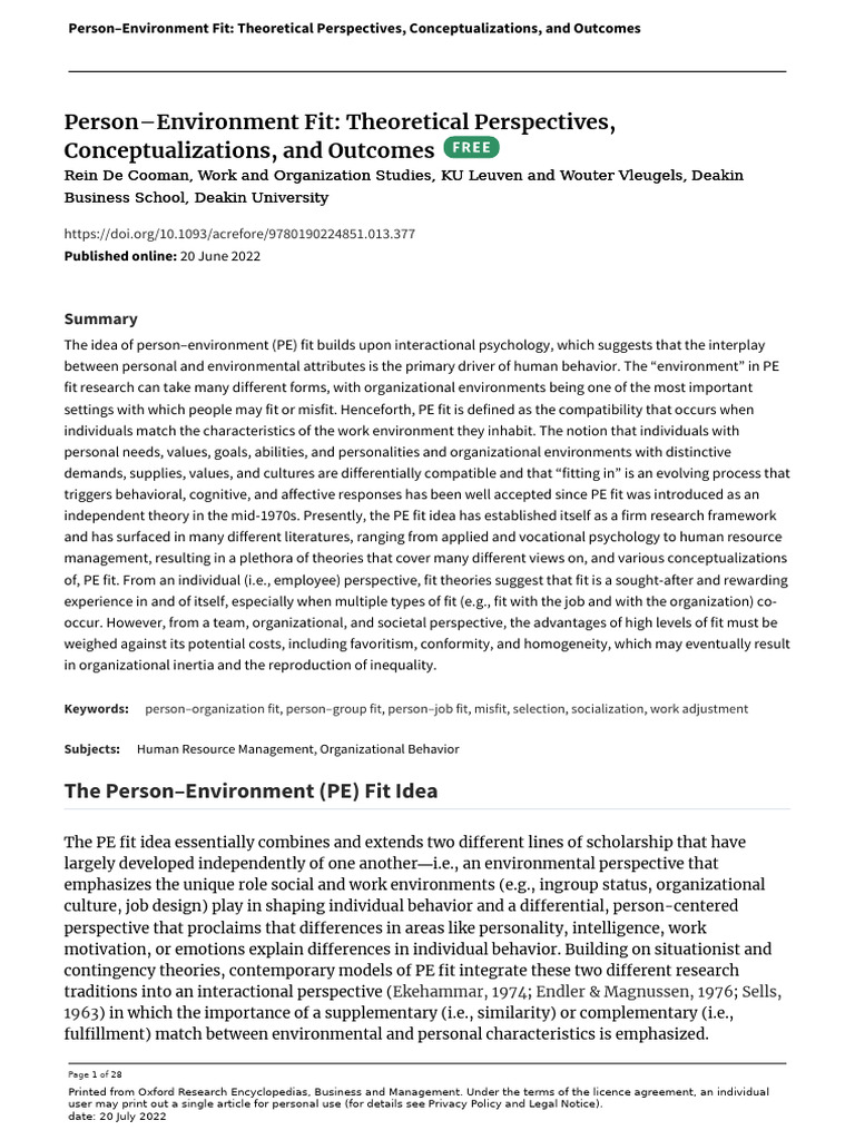 Person-Environment Fit Insights | PDF | Job Satisfaction | Attitude ...