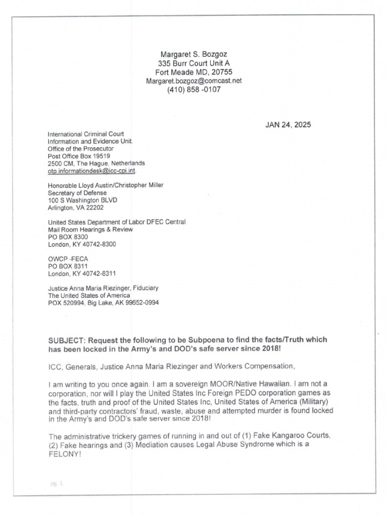 REQUEST WORKERS COMP SUBPOENA THE USA INC FOREIGN AGENTS TO FIND THE ...