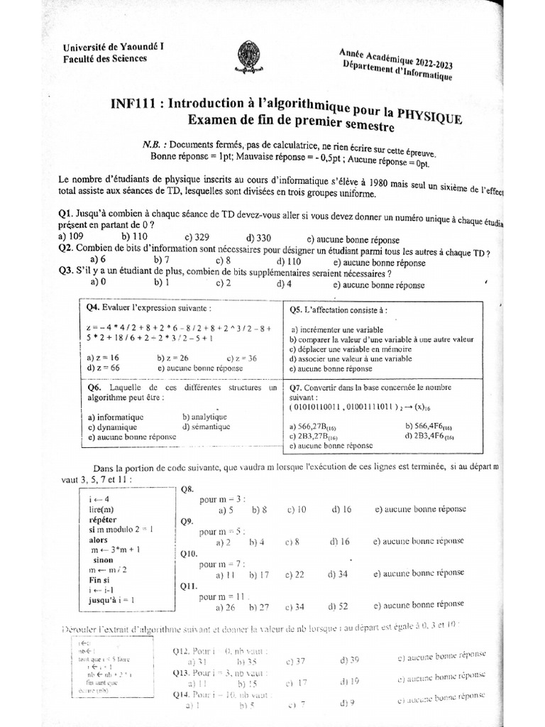 Ouvrir L1 Inf111 (Algo Et Programmation en C) PDF | PDF