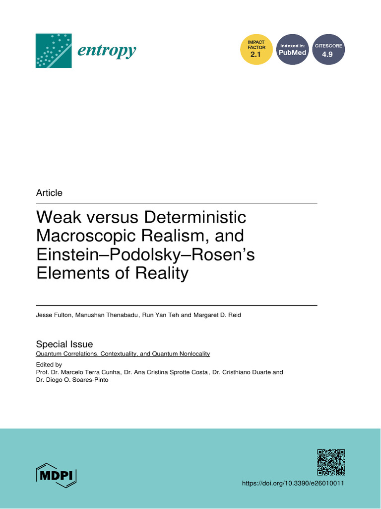 Entropy 26 00011 With Cover | PDF | Quantum Mechanics | Determinism