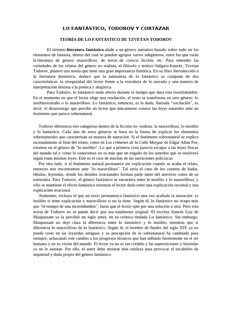 Teoría de lo Fantástico: Todorov y Cortázar | PDF | Fantasía