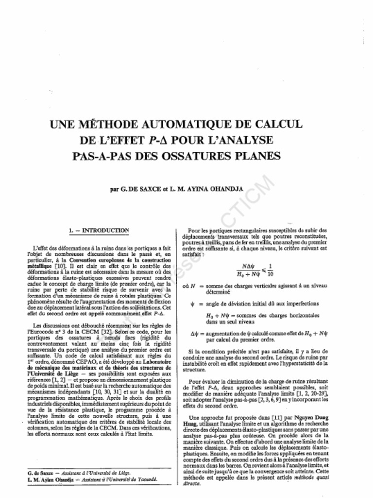 Une Méthode Automatique de Calcul de L'effet P-Delta Pour L'analyse Pas ...