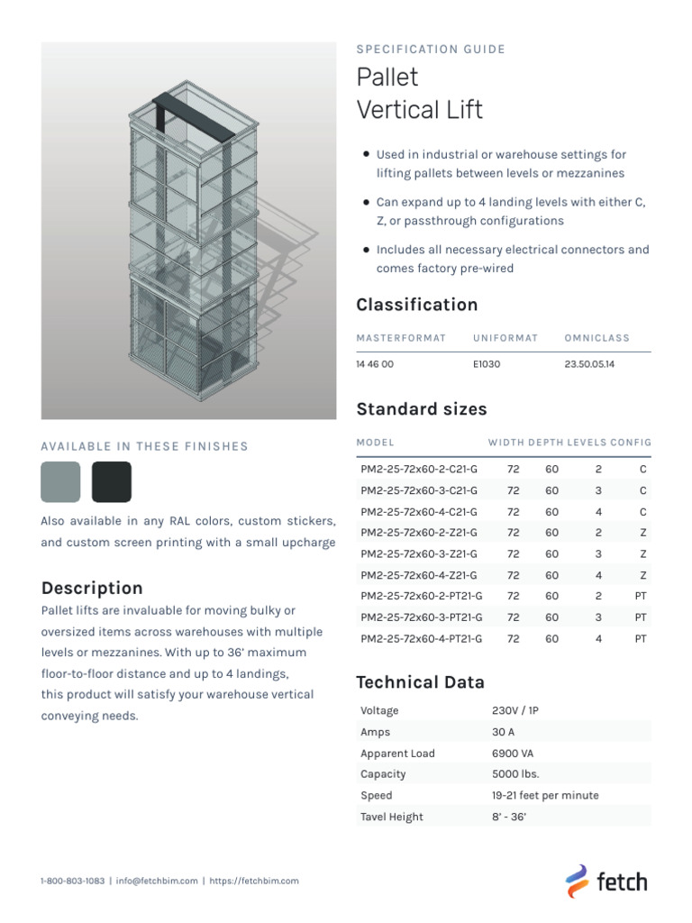 SPEC SSG Vertical Lift Pallet PCS | PDF | Electrical Engineering | Manufactured Goods