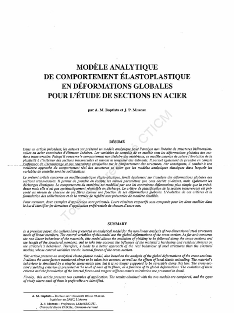 Modèle Analytique de Comportement Élastoplastique en Déformations ...