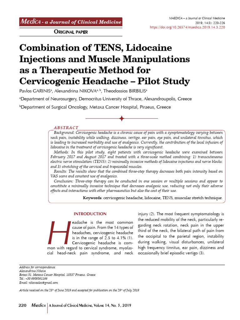 128 Combination of TENS, Lidocaine Injections and Muscle Manipulations ...