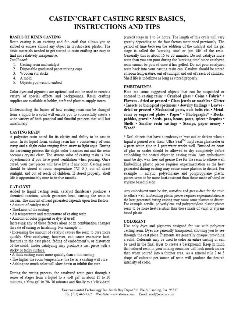 Casting Resin Instructions | PDF | Casting | Plastic