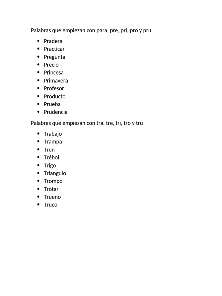 Palabras que inician con para, pre y tra | PDF