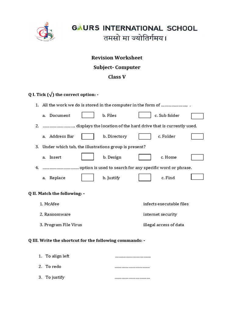 CLASS 5 Combined Practice Worksheet | PDF