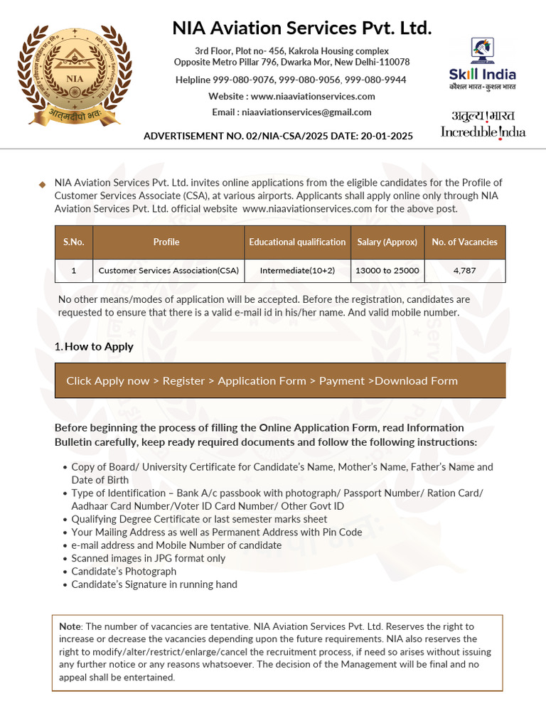 NIA Aviation Services CSA Recruitment 2025 | PDF | Identity Document ...