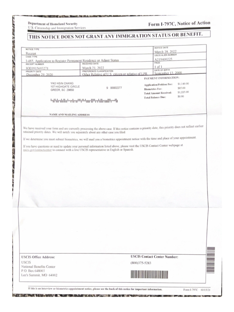 Form 1-797C, Notice of Action | PDF