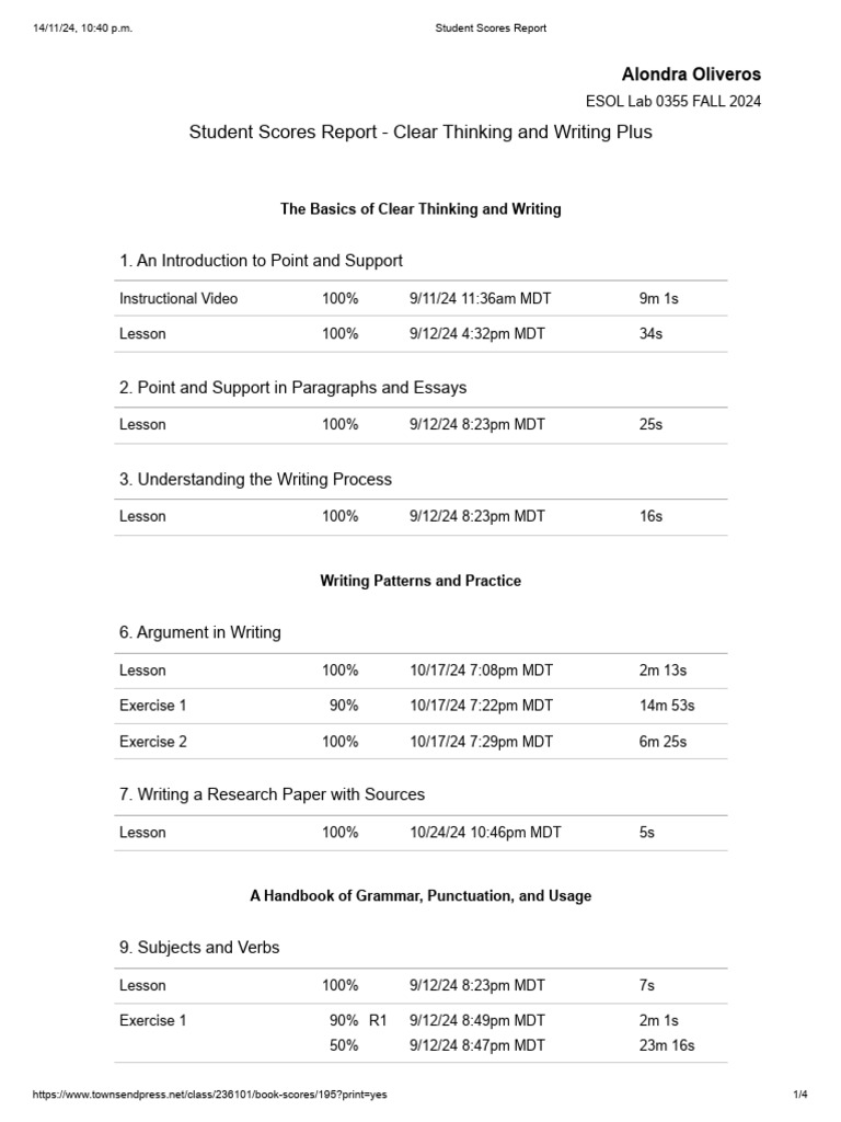 Student Scores Report 0355 | PDF | Semantic Units | Language Families