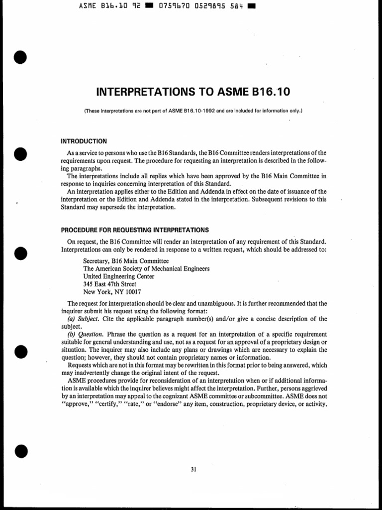 ASME B16.10 Interpretations | PDF