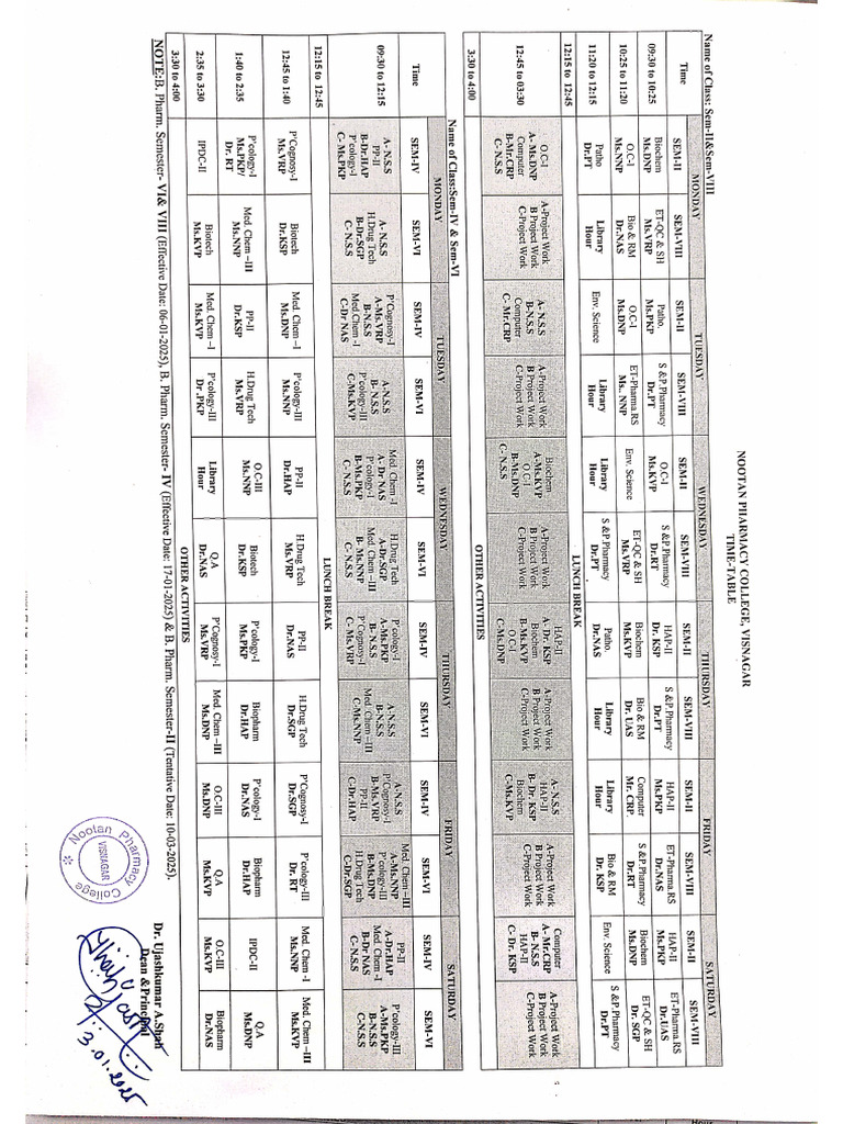 Even Sem 2,4,6,8 Time Table | PDF